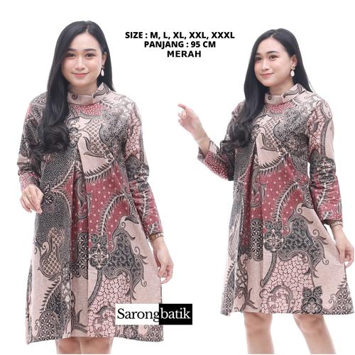 Jual Atasan Dress Batik Wanita Alur TB0048T - Merah, L - Kab ...