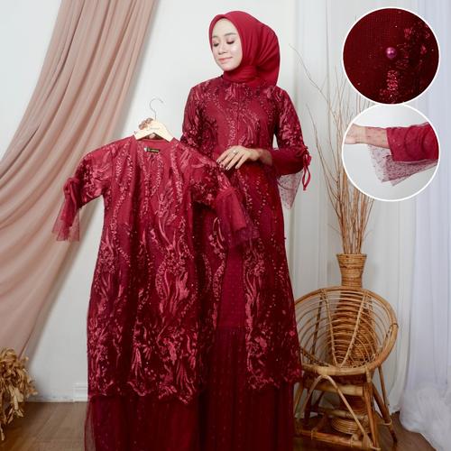 Jual Kebaya Gamis Couple Ibu dan Anak Tulle Mutiara - Maron, Kebaya ...