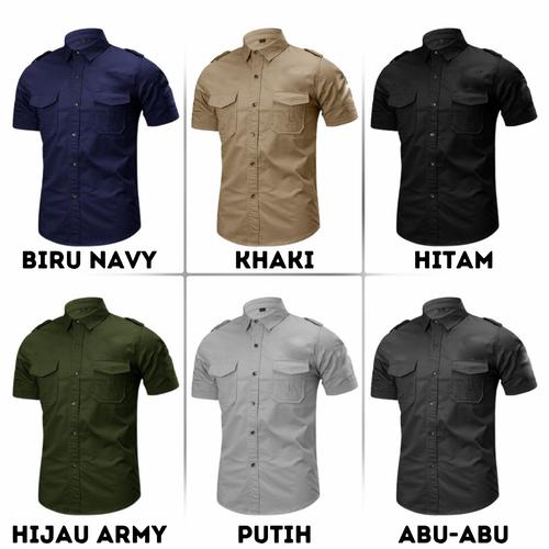 Jual Kemeja Tactical/PDH Pria Lengan Pendek - Hijau Army, Putih, Abu ...