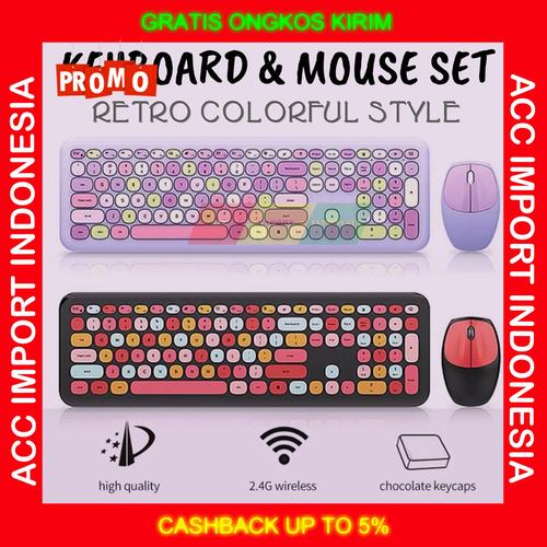 Jual Keyboard Mouse Wireless Retro Tombol Bulat Tuts Cute Pink PC ...