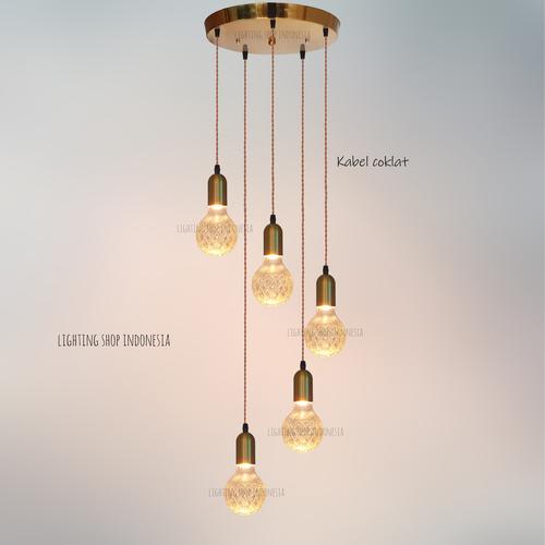 Jual Lampu gantung void tangga 5in1 gold kaca kristal modern 1set ...