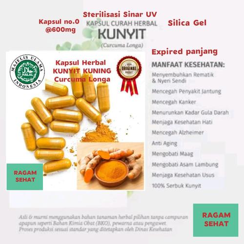 Jual Kapsul bubuk Kunir Kunyit Kuning herbal jamu obat curah 100 butir ...