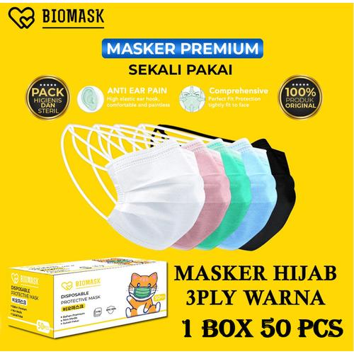 Jual BIOMASK Masker 3PLY Hijab Disposable 1 Box 50 Pcs Warna Non Medis ...