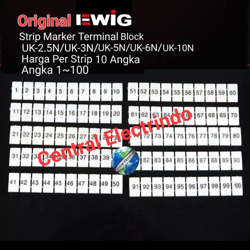Jual Marker Strip Terminal Block EWIG UK-2.5N/3N/5N/6N/10N/Strip 10 Angka. - UK-2.5N/UK-3N, 1~10 ...