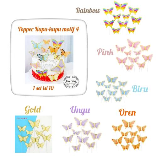 Jual cake topper kupu kupu motif 4 hiasan kue tart butterfly kertas ...