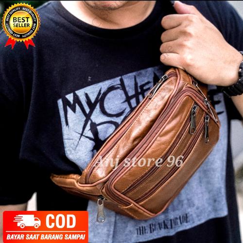 Jual tas pinggang kulit asli tas selempang kulit waistbag kulit asli ...