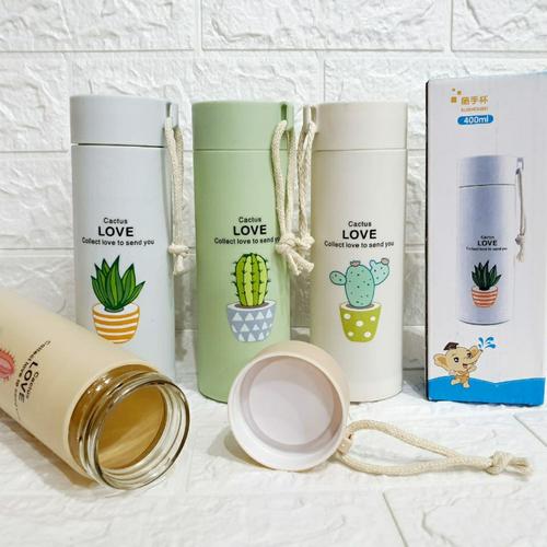 Jual BOTOL kaca termos tumbler unik motif cactus 450ml My bottle - Kota ...