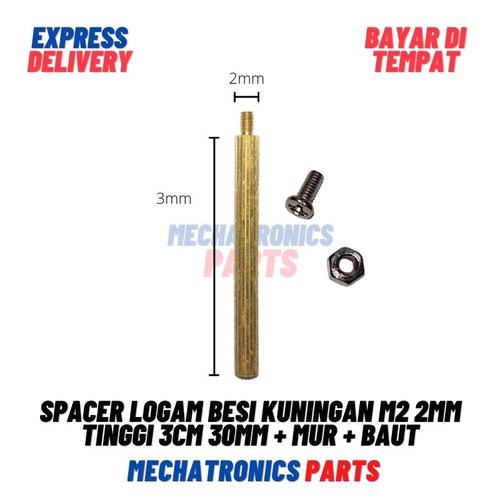 Jual Spacer Logam Besi Kuningan M2 2mm Tinggi 3cm 30mm +Mur +Baut ...