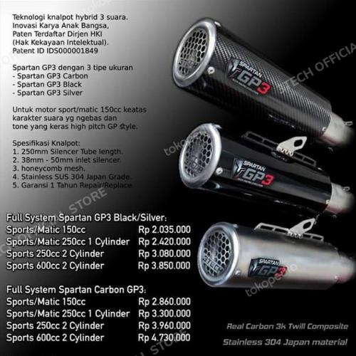 Jual Knalpot Racing 3suara 3tech SPARTANT GP3 150CC fullsystem - Vixion R 155, BLACK - Kab ...