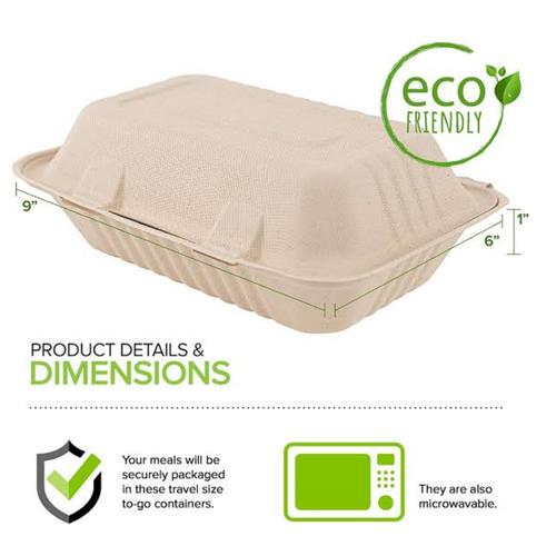 Jual Bagasse Clamshell Box 1000ml - Bagasse 9x6" Natural Brown - Kota ...