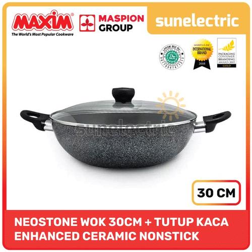 Jual Maxim Neostone Wok 30cm +Glass Cover Wajan Keramik Teflon Anti ...