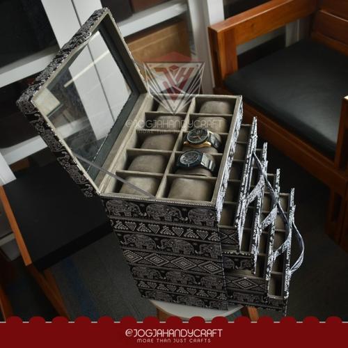 Jual JUMBO - Kotak Jam Tangan 5 Susun Isi 50 Slot / Box Jam Tangan Besar - Coklat Full - Kab ...