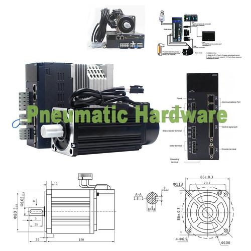 Jual 750W 2.4N.M 220V 90mm 750Watt AC Servo Motor dan motor driver kit ...