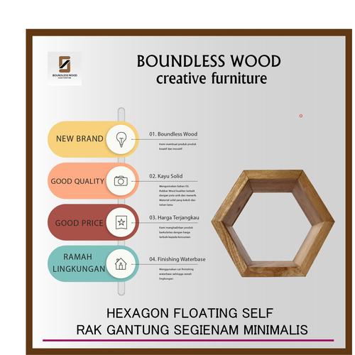 Jual Rak Hexagon Ambalan Segienam 1 Set Isi 3 BOUNDLESS Kayu Solid ...