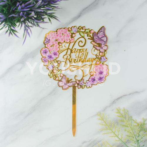 Jual Cake Topper Happy Birthday / Cake Topper Akrilik Motif Bunga ...
