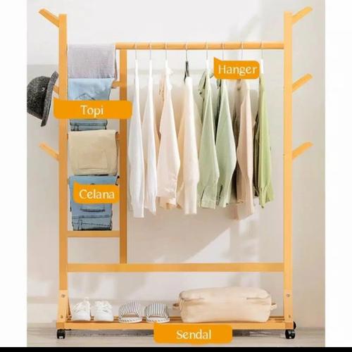 Jual rak gantungan baju kayu minimalis rak baju celana, topi serbaguna ...