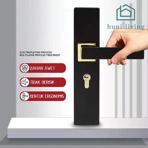 Jual Kunci Handle Set Gagang Pintu Utama Minimalist Emas Black Doff ...