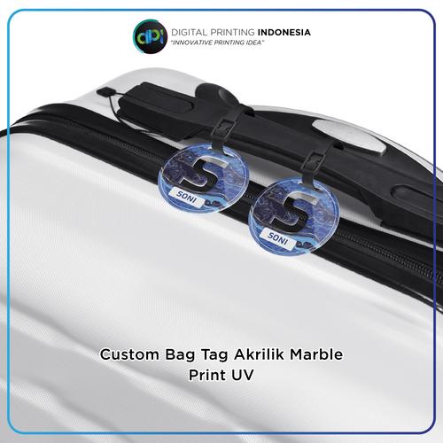 Jual Bag Tag Tas Custom Nama Akrilik - Bagtag Bulat Marble Biru Tua ...