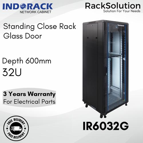 Jual IR6032G Indorack Close Rack Server Rak Depth 600MM 32U Glass Door ...