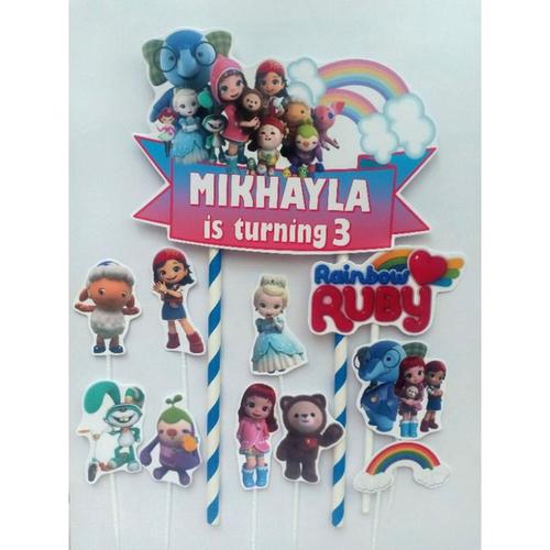 Jual TOPPER CAKE - HIASAN KUE GAMBAR RAINBOW RUBY BISA CUSTOM NAMA ...