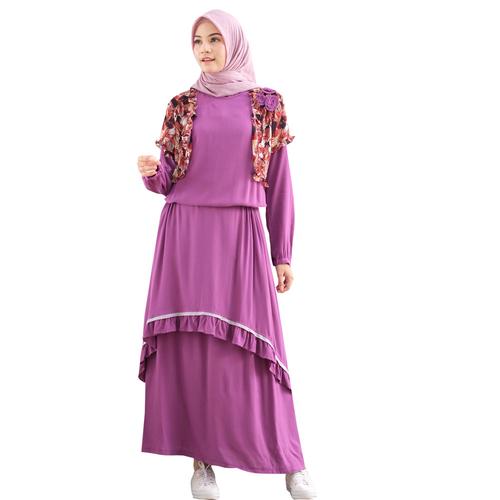 Promo Gamis Outer Terbaru Wanita Motif Abstrak Premium LS 049 - Ungu, L ...