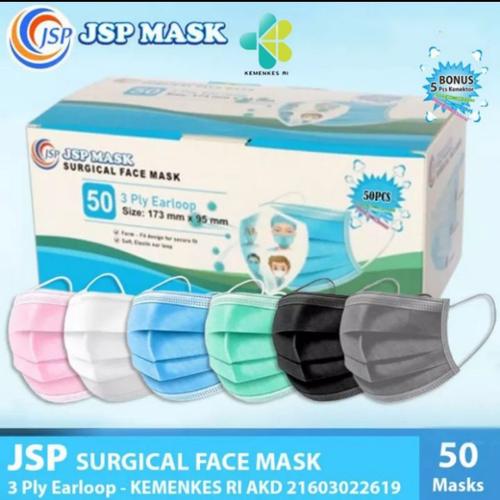 Jual MASKER JSP MASK 3PLY EARLOOP ISI 50PCS (SURGICAL FACE MASK ...
