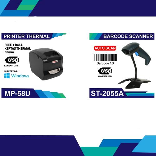 Jual PAKET BARCODE SCANNER + PRINTER THERMAL 58 MM + KERTAS 10 ROLL ...