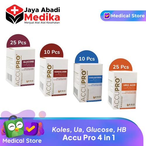 Jual Accu Pro Strip 4 in 1 kolesterol asam urat hemoglobin gula darah ...