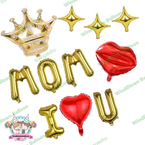 Jual Windblown Balloon Foil Mom I U with Crown & Lips/HBD Mama Istri ...