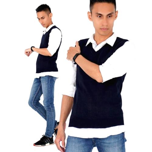 Promo Okechuku Rompi Rajut Navy Polos / Knit Vest Seragam Sekolah ...