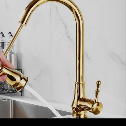 Jual kran sink pantry mixer panas dingin /kran dapur tarik gold /kran ...
