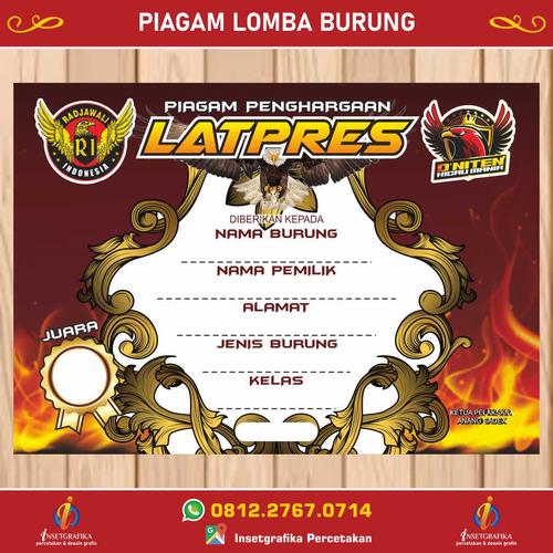 Jual PIAGAM LOMBA BURUNG / PIAGAM LOMBA IKAN / PIAGAM PENGHARGAAN ...
