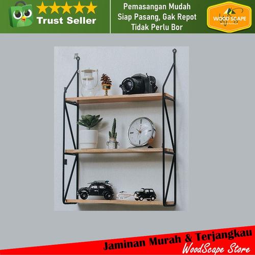 Jual Rak Dinding Besi Minimalis 3 susun Ambalan Kayu / rak dinding ...