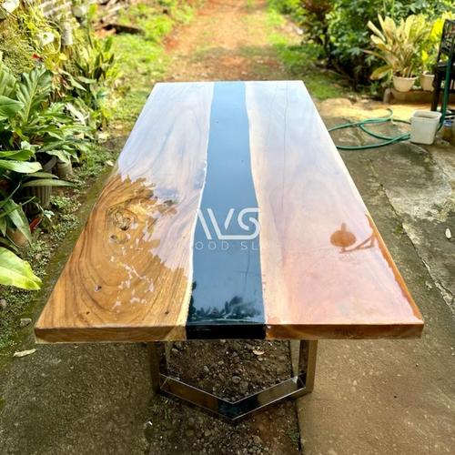 Jual Meja Makan Resin EPOXY Kaki Stainless Kayu Trembesi solid 2 Meter ...