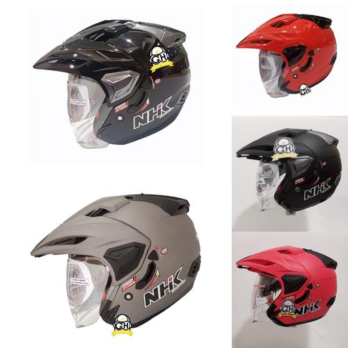 Jual HELM HALF FACE NHK PREDATOR CRYPTON SOLID BLACK DOUBLE VISOR - L ...