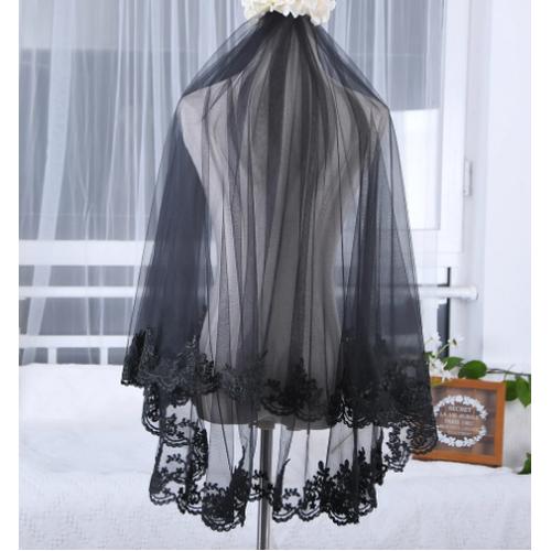Jual Wedding Veils Short Bridal Veil Black Tulle - Hitam - Kab ...