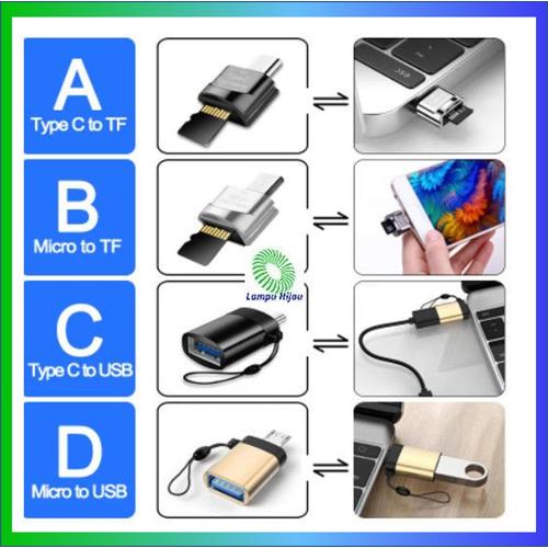 Jual Adaptor Card Reader OTG Smart Memory Type C To Micro SD TF USB ...
