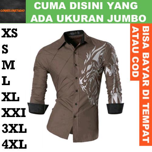 Jual Kemeja Pria Hem Jumbo Big Size Panjang Sablon Singa COKLAT TUA X ...