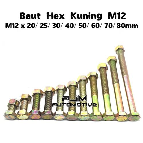 Jual Baut Mur Hex Kuning M12 x 20 25 30 40 50 60 70 80 mm Hexagon Bolt ...
