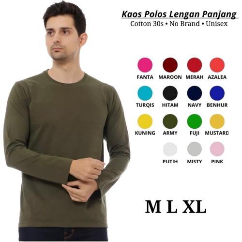 Promo kaos polos lengan panjang pria Katun Combad 30S - Biru Turkish, M ...