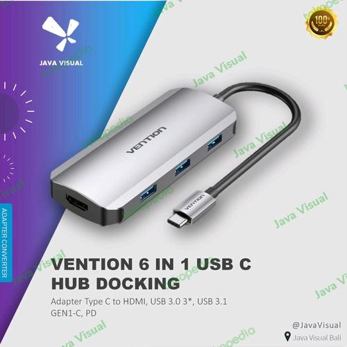 Jual Adapter Vention 6 in 1 USB C Hub Docking Station Type-C to 3 USB ...