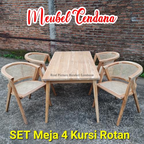 Jual set makan kursi rotan jati meja makan jati minimalis kursi makan cafe - Non Finishing - Kab ...