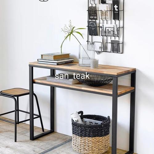 Jual meja console industrial minimalis besi holo kayu jati konsul table ...