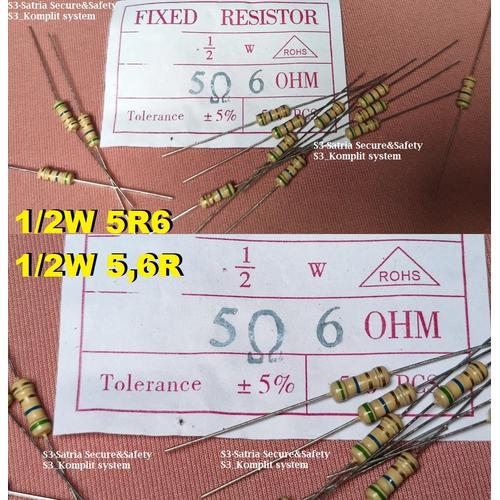 Jual setengah Resistor 1/2w 5R6 5,6R OHM 5,6Rohm 0.5W ½ W 5R6ohm 1 ...