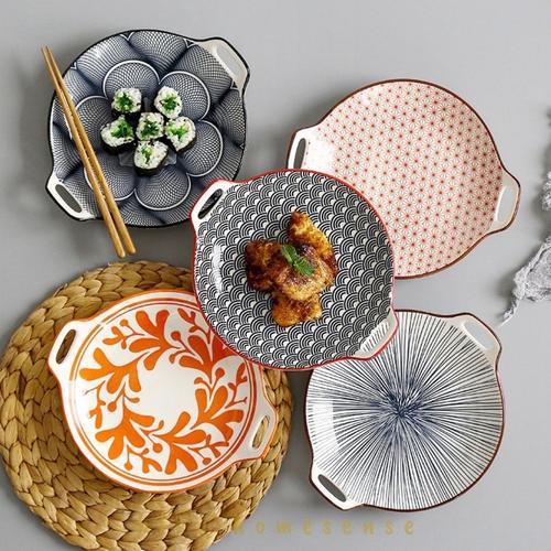 Jual Piring keramik bulat gagang telinga ukuran 9 inch design jepang ...