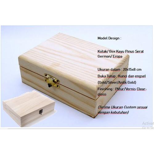 Jual Wooden Box/Kotak Kayu Pinus/Kotak Perhiasan/Custom (25*15*8) - Kab ...