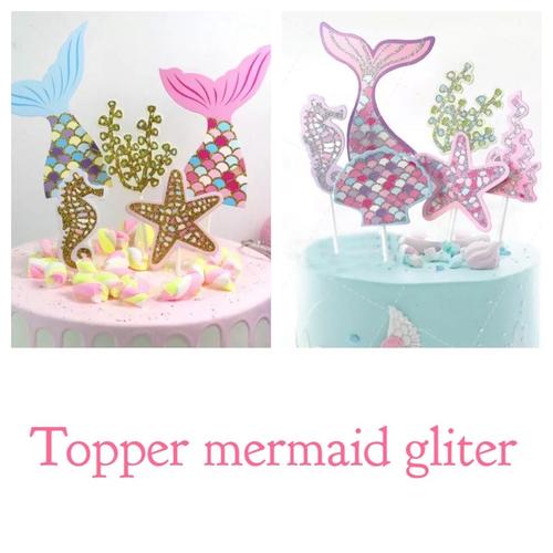 Promo TOPPER MERMAID GLITER /HIASAN KUE ULANG TAHUN EKOR IKAN DUYUNG ...