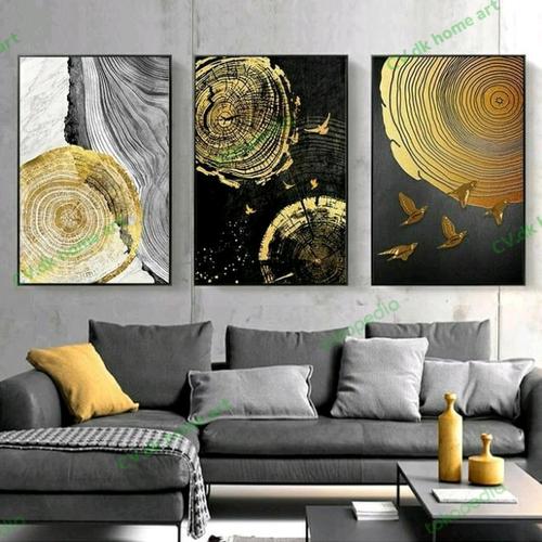 Jual lukisan minimalis /lukisan interior/hiasan dinding black gold ...