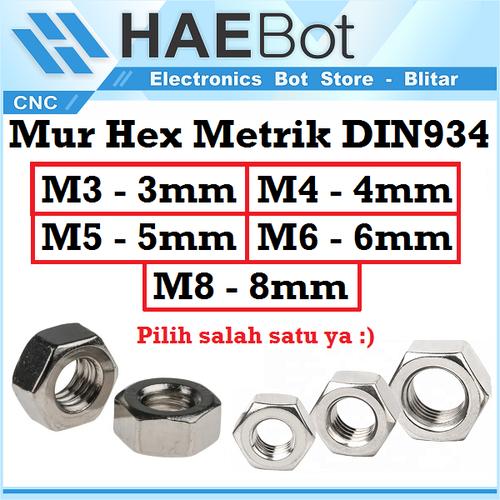 Jual [HAEBOT] Mur Hex Metrik Lock Nut M3 M4 M5 M6 M8 DIN934 Stainless Steel - M5 5mm x 10pcs ...