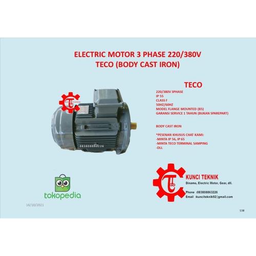 Jual TECO 4 HP 3 KW 3 Phase 6 Pole B5 Elektro Motor/dinamo/Induksi - Kota Tangerang - Kunci ...